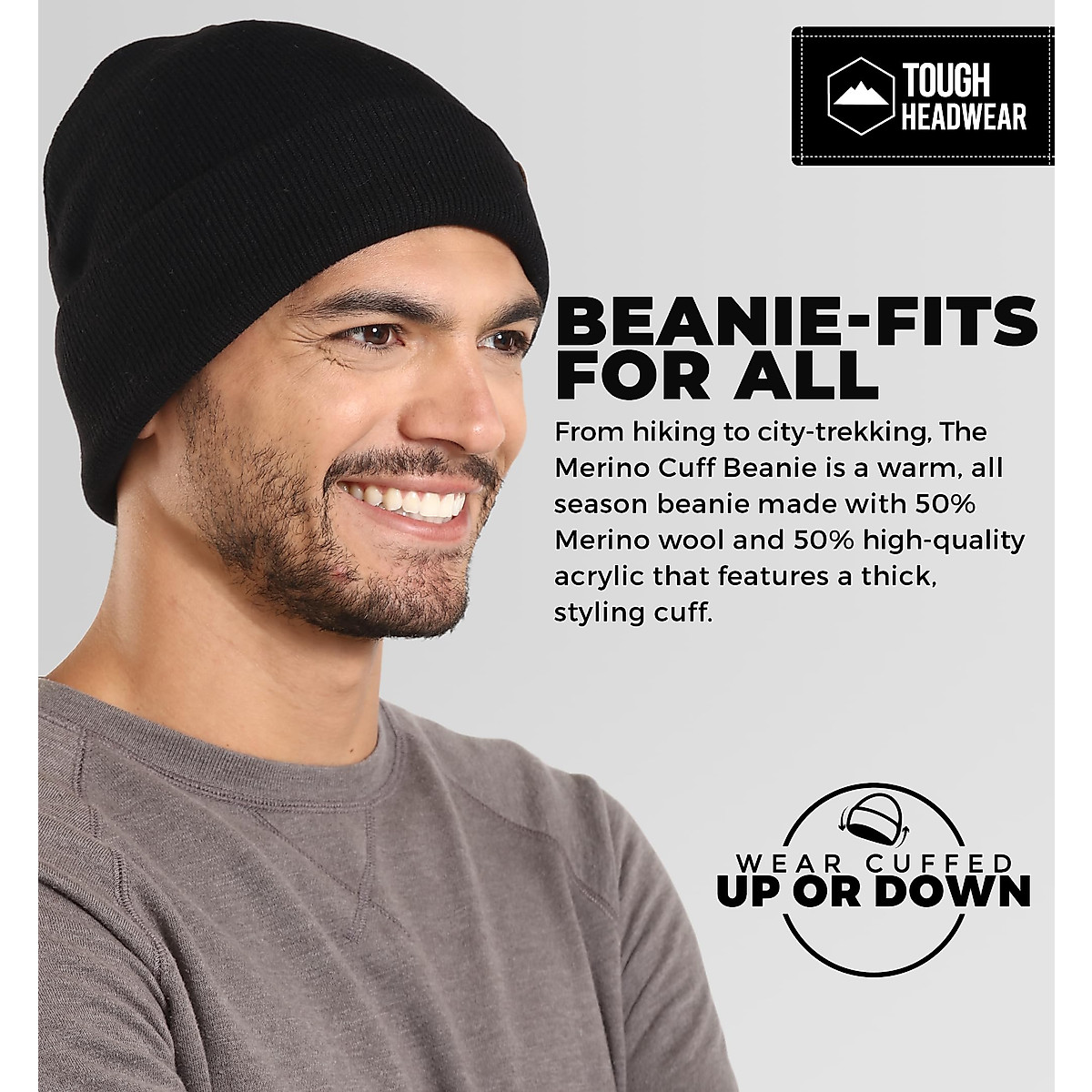 Tough Headwear Merino Wool Beanie for Men - Womens Wool Hat - Beanie Hats - Tobboggan Hat - Mens Winter Hat for The Cold