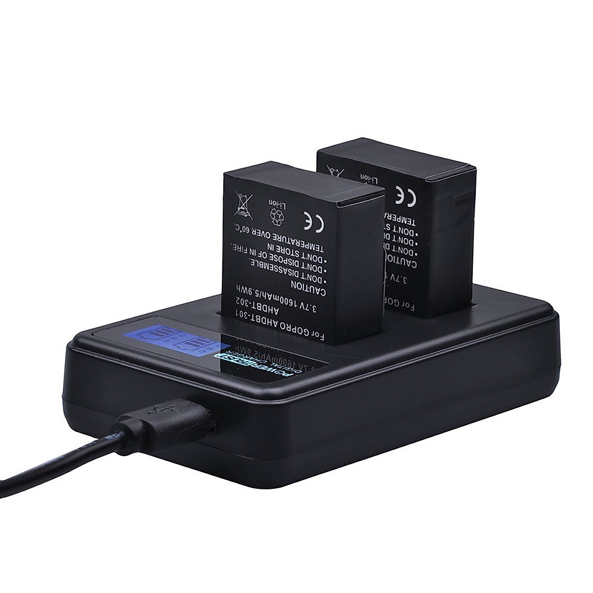PowerTrust 3Pcs 3.7V 1600mAh AHDBT-301 Battery for GoPro Hero3 AHDBT301 AHDBT-302 AHDBT-201 Li-ion Camera Battery and LCD USB Dual Charger