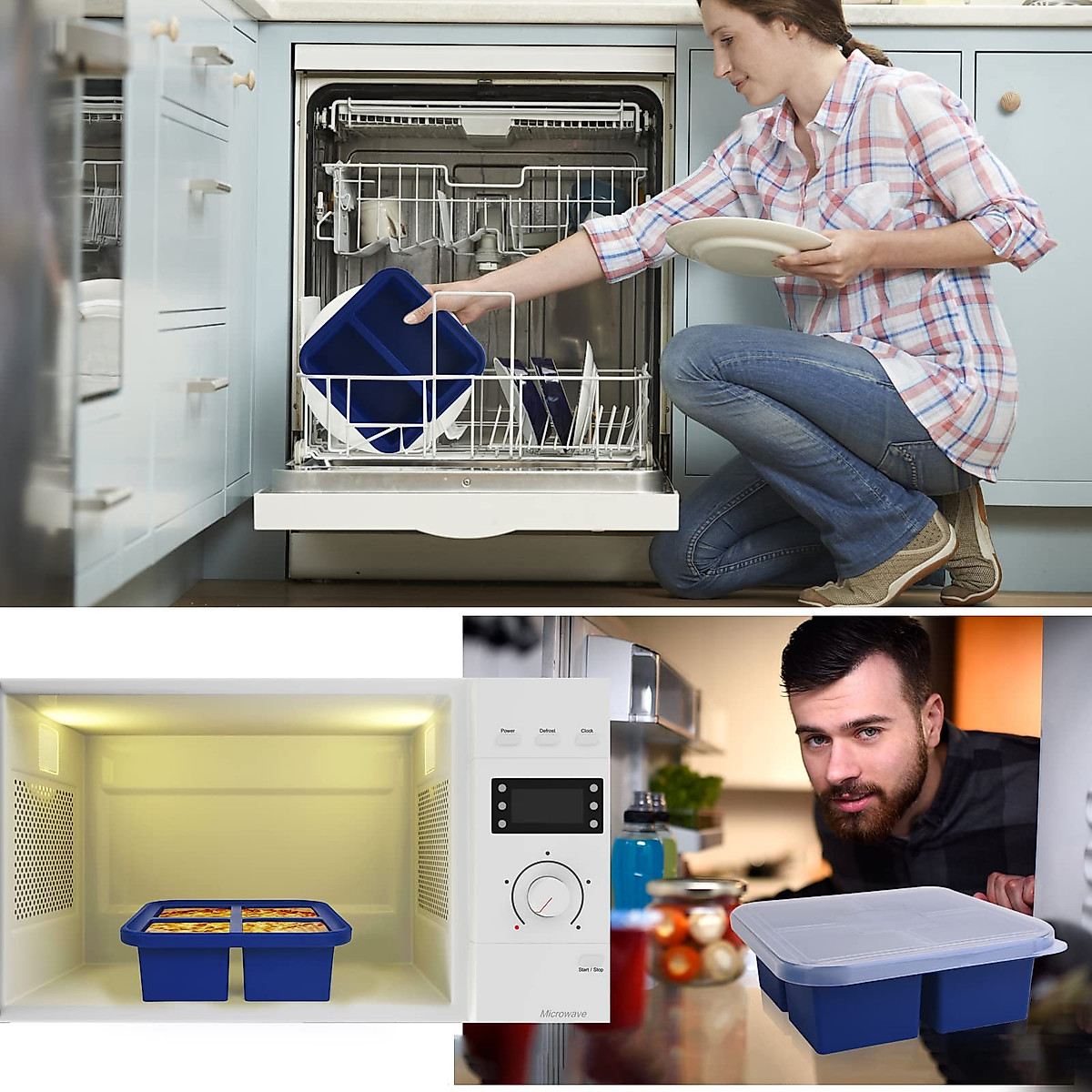 Kinggrand Kitchen 2 Cup Silicone Freezer Trays with Lid 2 Pack Silicone Soup Freezer Molds Make 4 Perfect 2 Cup Portions - Easy Release Soup Freezer Containers for Food Soup, Broth, Stew or Sauce