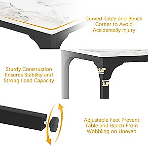 WiberWi Dining Table Set for 6, 47.3” Kitchen Dining Table, 5 Piece Kitchen Table and Chairs for 6, Heavy Duty Dining Room Table with Metal Frame & Faux Marble Tabletop for Kitchen Small Spaces