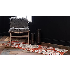 Unique Loom Outdoor Modern Collection Area Rug (2' x 6' 1" Runner, Terracotta/ Burgundy)