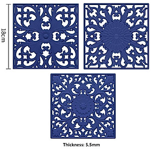 Kalsreui Silicone Trivets for Hot Dishes, Square Trivet Hot Pads for Kitchen Counter, Trivet Mat for Hot Pots and Pans, Heat Resistant Mat for Quartzs, Kitchen Tabletops Pot Holder Set 3 Navy Blue