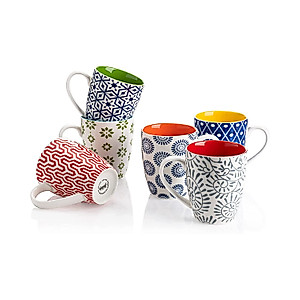 Amazingware Coffee Mugs Sets of 6, Colorful 16 Oz Porcelain Coffee Mug with Handle for Coffee, Tea, Cocoa, Ceramic Coffee Cups for Women Men, Housewarming Gift, Vibrant Colors