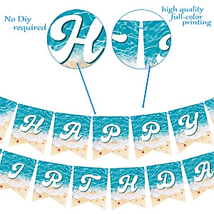 Beach Birthday Banner Garland Decorations for Hawaiian Aloha Luau Beach Pool Barbecue Party Beach Ball Happy Birthday Party Favor Supplies
