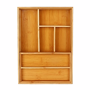 HAZWEOU Bamboo Silverware Organizer - Kitchen Drawer Organizer and Utensil Organizer - Cutlery – Flatware - Hardware Organizer, with Small Slidable Organizer(Natural)