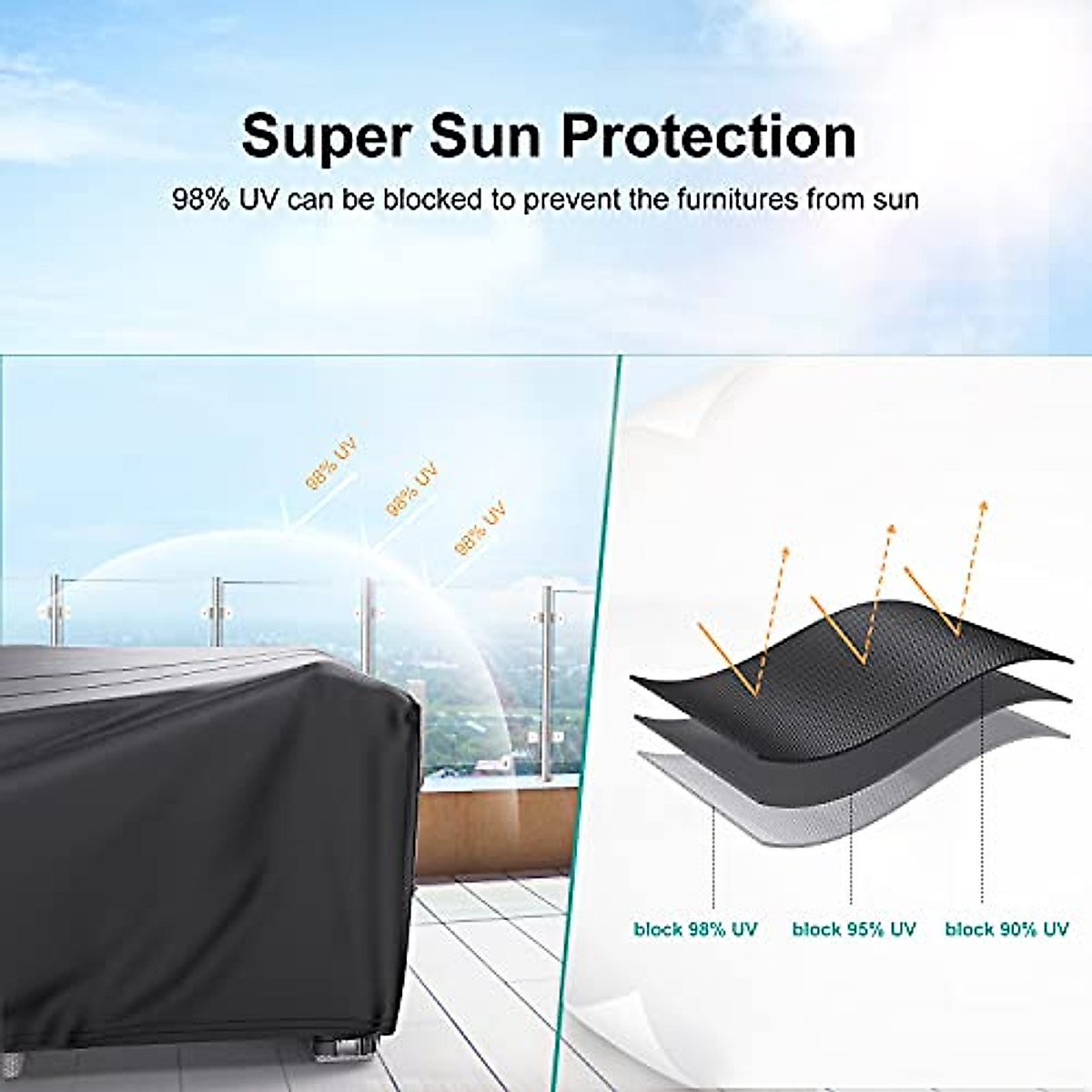 BROSYDA Patio Furniture Covers, Heavy Duty 600D Outdoor Furniture Cover Waterproof, Sectional Sofa Set Covers Table and Chair Set Covers 124" L × 71" W × 29"