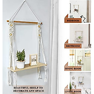 Axgo Macrame Hanging Shelves, Handmade Bohemian Woven Hanging Shelves Macrame Wall Hanging Shelf 16" x 6" Boho Wall Decor for Books Photos Collectibles Small Plants Perfumes