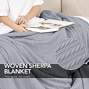 Deconovo Sherpa Bed Blankets for All Season Use - Grey Thick Warm Soft Throw Blanket for Travel, Bed, Couch, Sofa, 50x60 Inches, Grey