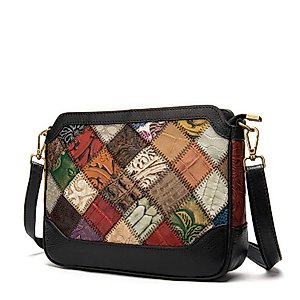 Leather Cute Crossbody Bags for Women Coloful Floral Patchwork Unique Shoulder Purse and Handbags Medium