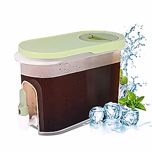 Urcreeds Cold Brew Iced Coffee Maker with Stainless Steel Mesh Filter and Leak-proof Faucet,3/4 Gallon Drink Dispenser with Fruit Infuser for Fridge, Beverage Dispenser With Spigot for Parties(Green)