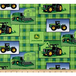 Fat Quarter - Farm Tractor Green Plaid Cotton Fabric - 18" x 22" Fat Quarter