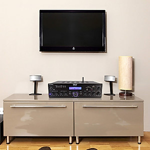 Pyle Wireless Bluetooth Power Amplifier System - 200W Dual Channel Sound Audio Stereo Receiver w/USB, AUX, MIC in w/Echo, Radio - for Home Theater Entertainment via RCA, Studio Use - Pyle PDA65BU.5