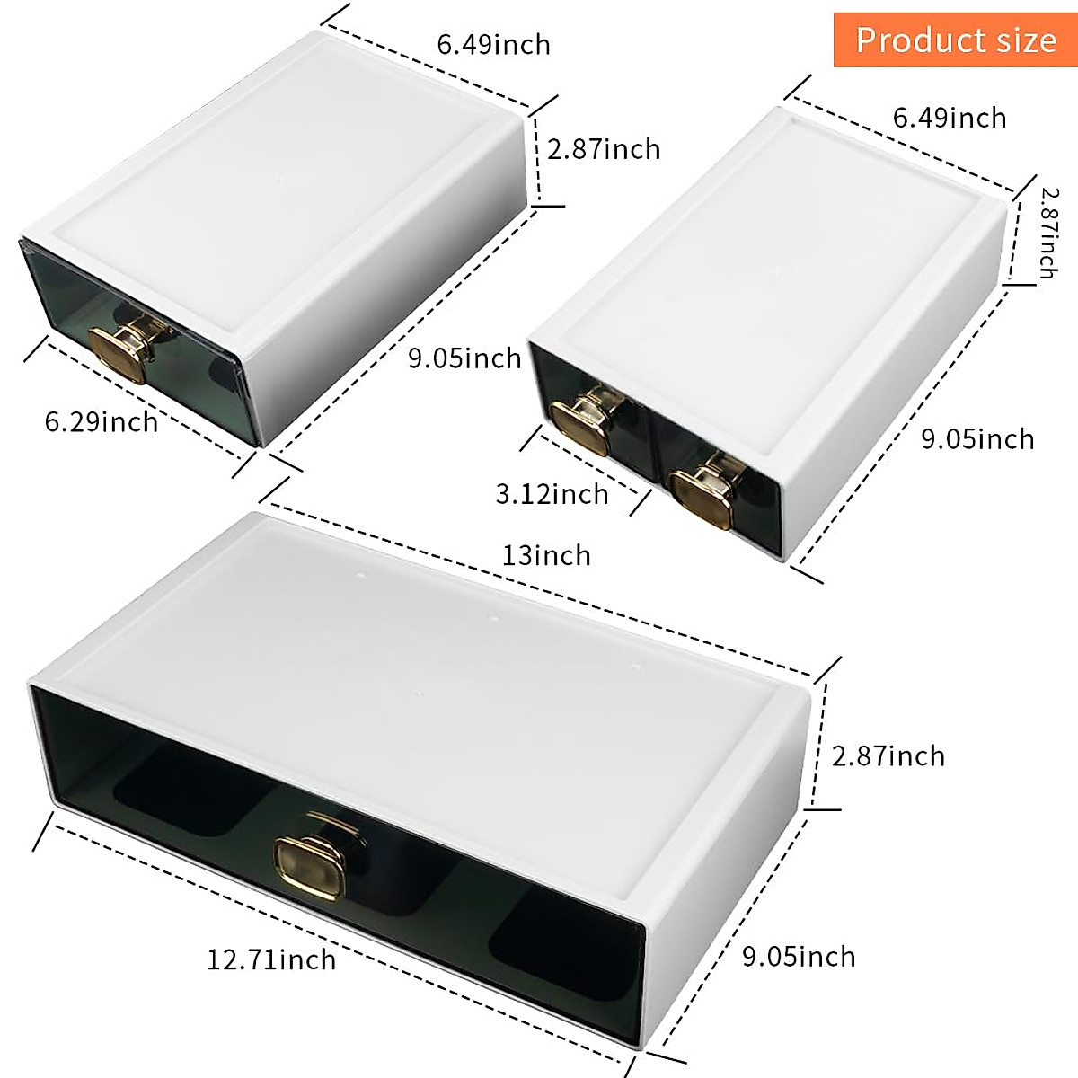 3 Pack Stackable Desk Storage Drawers, Desktop Organizer with Drawers, 4 Drawers Plastic Desk Storage Organizer for Home, Office, School, Makeup, Crafts, Bathroom, Make Up, Cosmetic - White