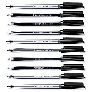 Staedtler Medium 0.5mm Black 430 Stick Ballpoint Pens Writing Pen Smooth Effortless Ink Flow Regulated (Pack of 10) Supplied Loose