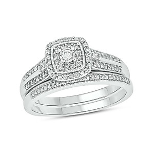 Cali Trove, 1/3cttw Diamond Square Halo Engagement Ring with Matching Diamond Wedding Band for Women in 925 Sterling Silver, Women's Silver Square Wedding Ring Set with Halo and Diamond Accented