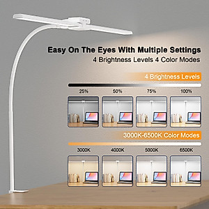 EppieBasic LED Desk Lamp, 24W Double Head Desk Light,Architect Clamp Task Table Lamp, Office Desk Lamps Super Bright Extra Wide Area Drafting Work Light for Workbench, Reading, Monitor