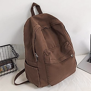 Juoxeepy Canvas Backpack for Women Men Vintage Brown Backpack Grunge Aesthetic College Laptop Backpack Solid Color Everyday Backpack Travel Daypack Rucksack