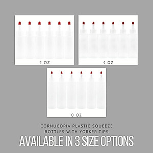 Cornucopia 8oz HDPE Plastic Squeeze Bottles w/Yorker Tips (6-Pack), Empty Refillable Bottles for Arts, Crafts & Kitchen (6 Pack)