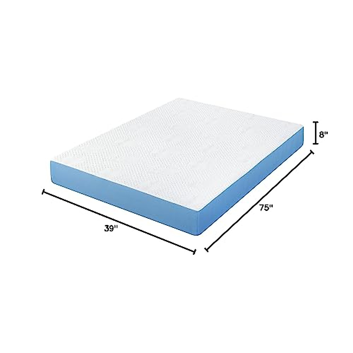 Olee Sleep 8 Inch Ventilated Gel Infused Memory Foam Mattress, CertiPUR-US® Certified, Blue, Twin