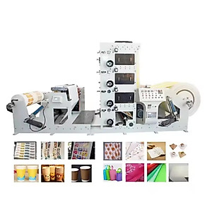 Wide-Format 4-Color Automatic Printer,Printing Machine Multi Color, Paper Cup Printing Equipment, Paper Cup Fan and Logo Printing Machinery, for Paper Cups and Paper Bags，Large, White (1)