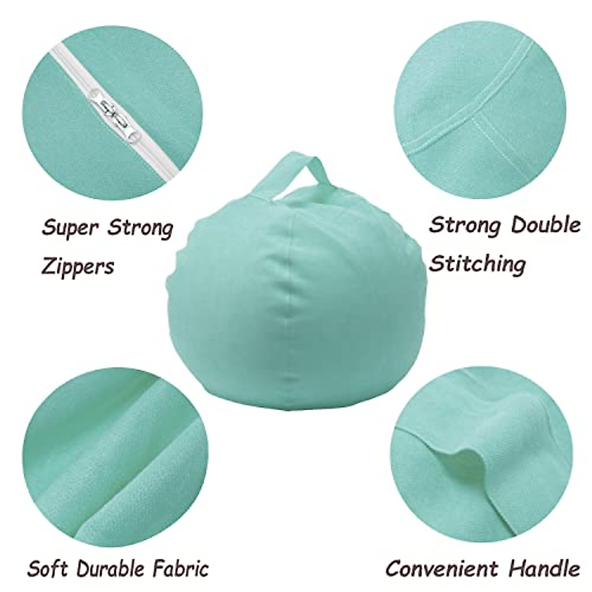 YWhalep Stuffed Animal Storage Bean Bag Chair Cover for Kids Girls Toddler, Extra Large Toy Storage Organizer Beanbag Chair Without Filling for Boys Children Room, Ice Blue 32"
