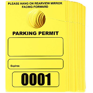 Juvale 100 Pack Temporary Parking Permit Hang Tags Numbered 0001-0100, Hanging Passes for Car Mirrors, Bulk (Yellow, 3.15 x 4.75 in)