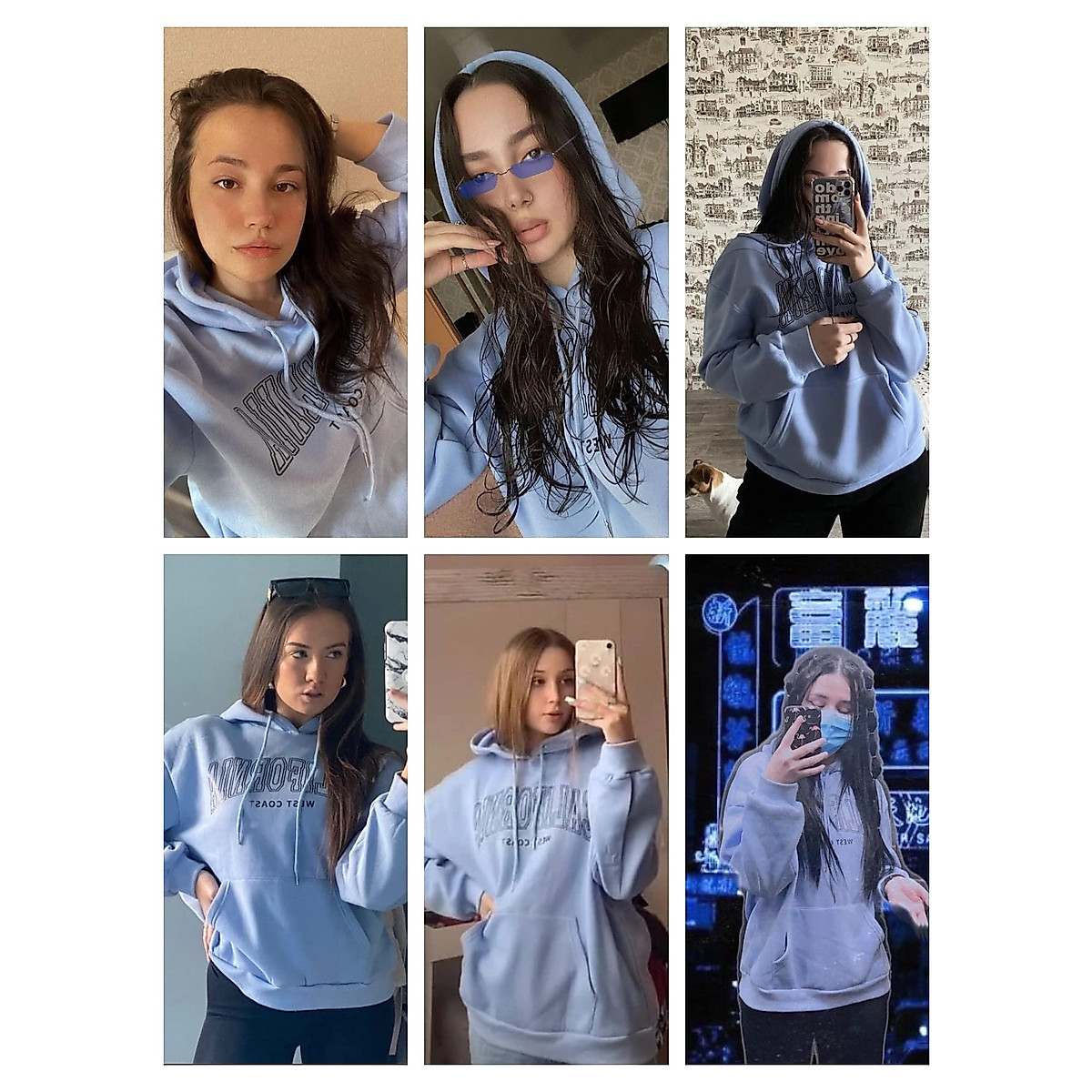 SOLY HUX Women Casual Fashion California Hoodie Los Angeles Pullover Drawstring Graphic Sweatshirt Blue S