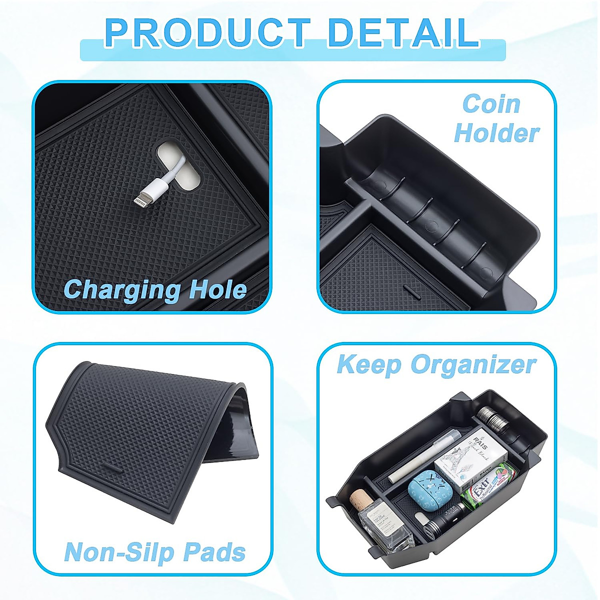 PIMCAR Compatible with Honda Accord 2025 2024 2023 Center Console Organizer 11th Gen Accord Armrest Storage Tray ABS Plastic Material Pallet Accessories-Black