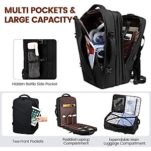 LOVEVOOK Carry on Backpack, Expandable 30-40L Travel Backpack Airline Approved, Waterproof Anti-Theft Backpack for Travel,17 Inch Laptop Backpack with USB Port for Men & Women, Black