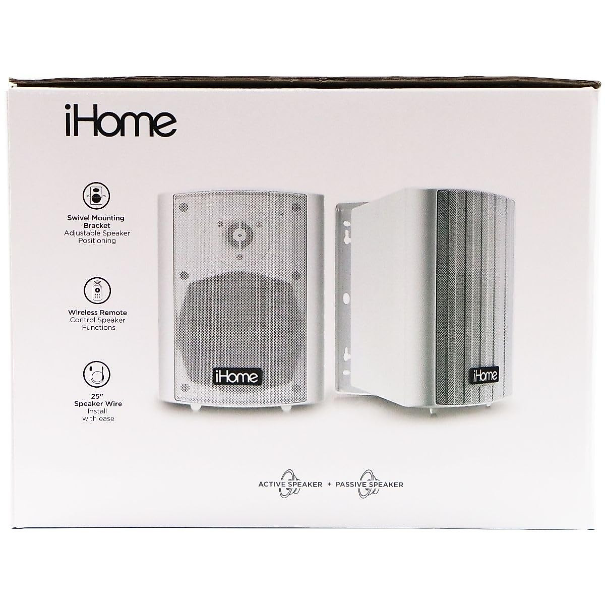 iHome IHSI-W650BT-PR-WHT Bluetooth Indoor/Outdoor All Weather Weatherproof 6.5 Inch Small 300W Watt Wall/Ceiling Mounted Surround Sound Powered Patio Speakers System Pair in Home Party Enclosure…