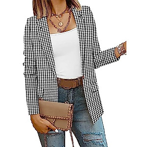 CRAZY GRID Women Casual Business Blazer Professional Work Blazer Jacket Ladies Stretch Long Sleeve Fashion Suit Jacket Plus Size XL Houndstooth