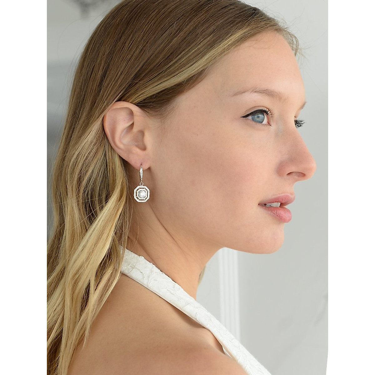 Mariell Art Deco Vintage Wedding CZ Dangle Bridal Earrings with Pave Octagon Drops