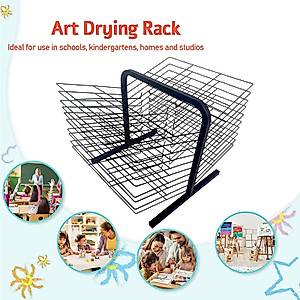 THEGA Artwork Storage Display Rack - Metal Steel Double Sided Artwork Drying Rack with 20 Wire Shelves for Classrooms Paintings, Art Studios and Home Use, Black Powder Coated Finish