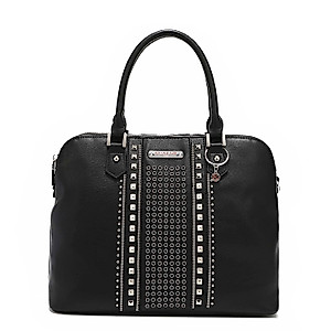 Nicole Lee Studded Vegan Leather Satchel Handbag with Optional Crossbody Strap, Black