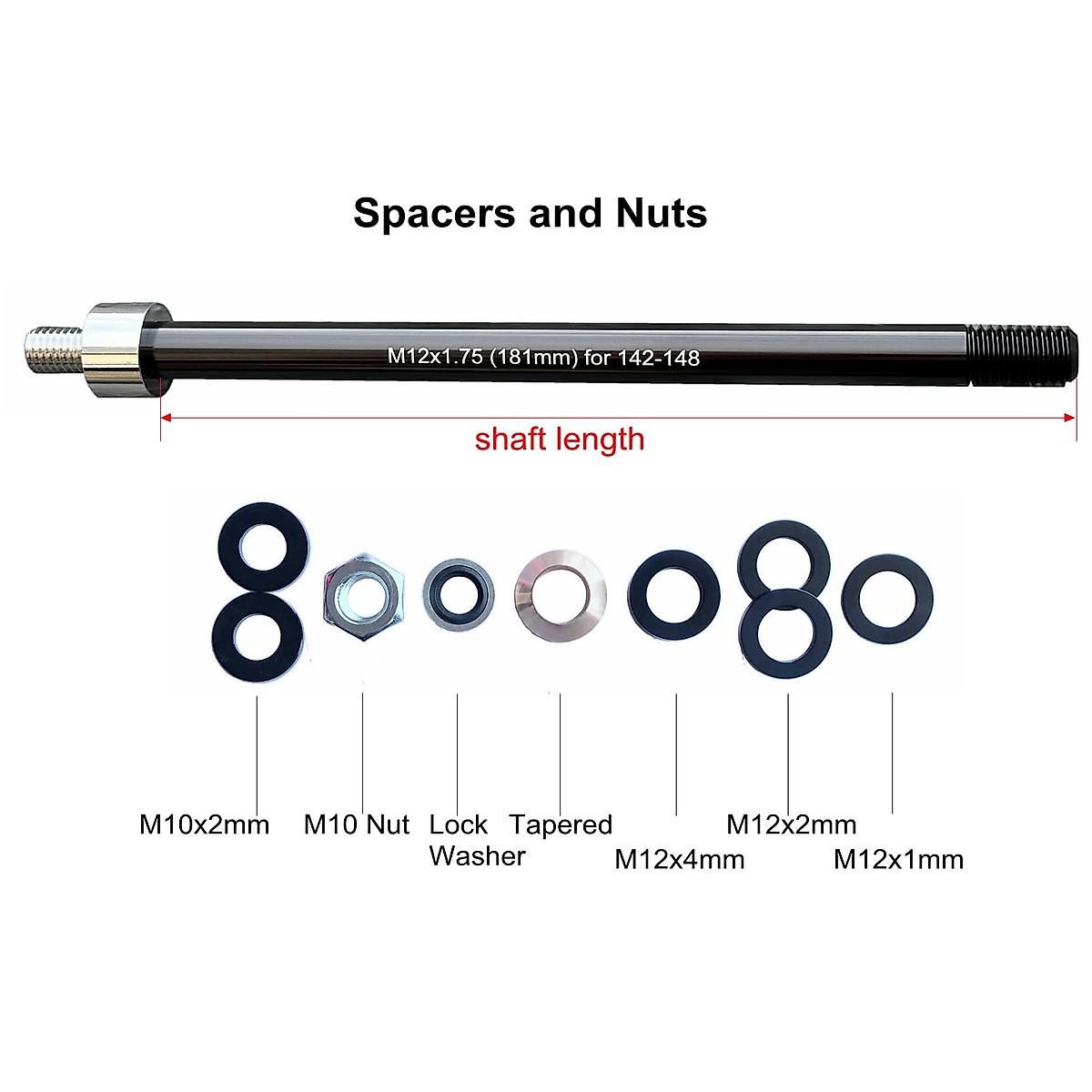 Bike Trailer Hitch Thru Axle Adapter 12mm Thru Axle with 1.0/1.5/1.75 Thread Pitch Shaft Length 167~185mm (M12-1.75-181mm)