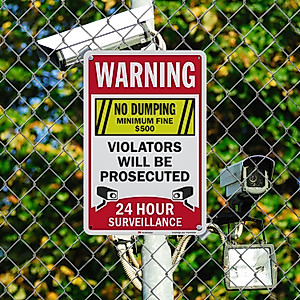 SmartSign 18" x 12" 'Warning - No Dumping, Minimum Fine USD 500, Violators Prosecuted, 24 Hour Surveillance' Metal Sign, 63 mil Aluminum, 3M Laminated Engineer Grade Reflective, USA-Made