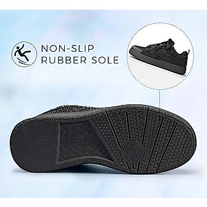 LUCKY STEP Women's Sparkle Rhinestone Fashion Sneakers Walking Tennis Bling Glitter Roaring Shoes Platform Lace up Casual Mesh Sneaker(Black Rhinestone,8.5)