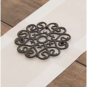 gasaré, Trivet for Hot Dishes, Pots and Pans, Metal Trivet, Victorian Design, Cast Iron, Rubber Feet Caps, Ring Hanger, 8 Inches, Brown Finish, 1 Unit