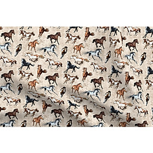 Spoonflower Fabric - Paint Horses Tan Brown Animals Horse Printed on Petal Signature Cotton Fabric by The Yard - Sewing Quilting Apparel Crafts Decor