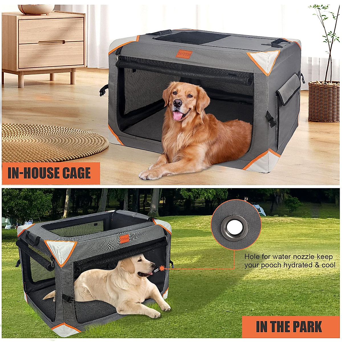 BCOCHAO Collapsible Dog Crate-Portable Dog Travel Crate for Medium/Large Dogs,4-Door 36 in Dog Crates,Sturdy and Durable,Breathable and Comfortable,Suitable for Indoor and Outdoor Travel;Dog Blanket