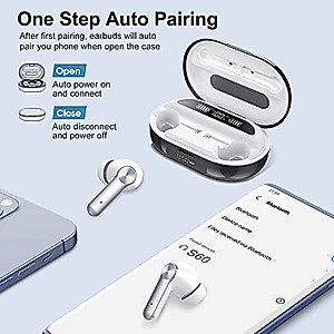 Wekily Wireless Earbuds, Bluetooth 5.3 Headphones with LED Digital Display 108 Hrs Playtime, Hi-Fi Stereo, IPX7 Waterproof Wireless Earphones with 4-Micphone for Gym/Sport, Starlight