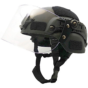 Hunting Explorer Airsoft MICH 2000 ACH Tactical Helmet with Clear Visor NVG Mount and Side Rail, Black, 11.81 x 11.34 x 7.09inch