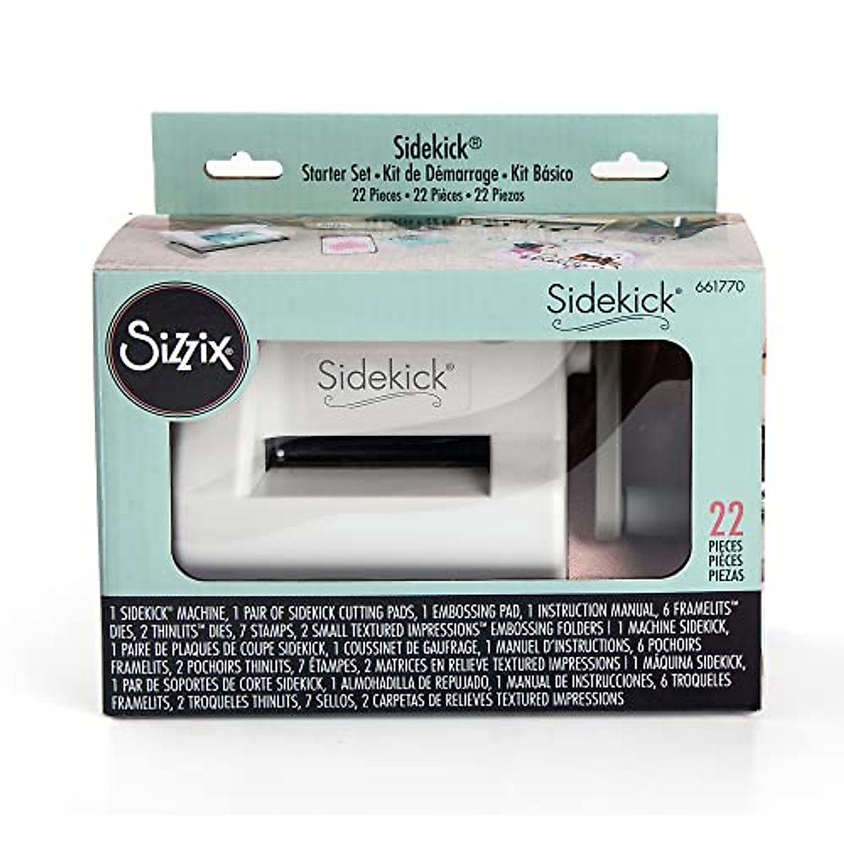 Sizzix Sidekick Starter Kit 661770 Portable Manual Die Cutting & Embossing Machine for Arts & Crafts, Scrapbooking & Cardmaking, 6.35 cm Opening, 2.5" Opening, White