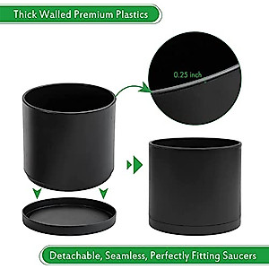 8 Inch Plastic Planter Pots for Plant Pot with Drainage Hole and Seamless Saucers, Black Color, 74-O-S-2