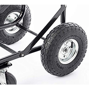 Gardenised Black Firewood Rack Outdoor Indoor, Heavy Duty Firewood Carrier with Front Wheels Wood Fireplace Tool Rack, Rolling Storage Cart Cover Included