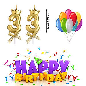 VSHILI 33rd Birthday Candles, Gold 33 Year Old Number Birthday Candles, Happy Birthday Party Cake Topper Decoration Gifts for Women Men