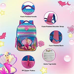HAPPYSUNNY Mermaid Kids Backpack Set for Girls 15 inch Mirage Effect Changeable Lenticular Pictures Hologram School Backpack with Lunch Box and Pencil Case Preschool Kindergarten Elementary Bookbag