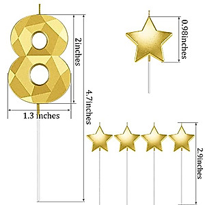 6 Pieces 80th Birthday Candles Gold Cake Numeral Candles Star Shape 80th Birthday Decorations for Women Glitter Mens Candle Number Cake Candles Topper Decoration for Wedding Themed Party Supplies