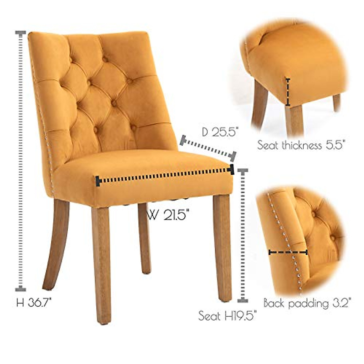 Dolonm Modern Dining Chairs Set of 2 Upholstered Button Tufted Dining Chair with Nailhead Trim Accent Wingback Velvet Wooden Chair for Dining Room Kitchen Bedroom (Orange)