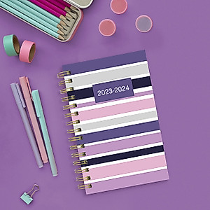 Blueline Essential Academic Daily/Monthly Planner, August 2023 to July 2024, Gold Twin-Wire Binding, Poly Cover, 8" x 5", Geo Design, Stripes (CA214PH.03-24)